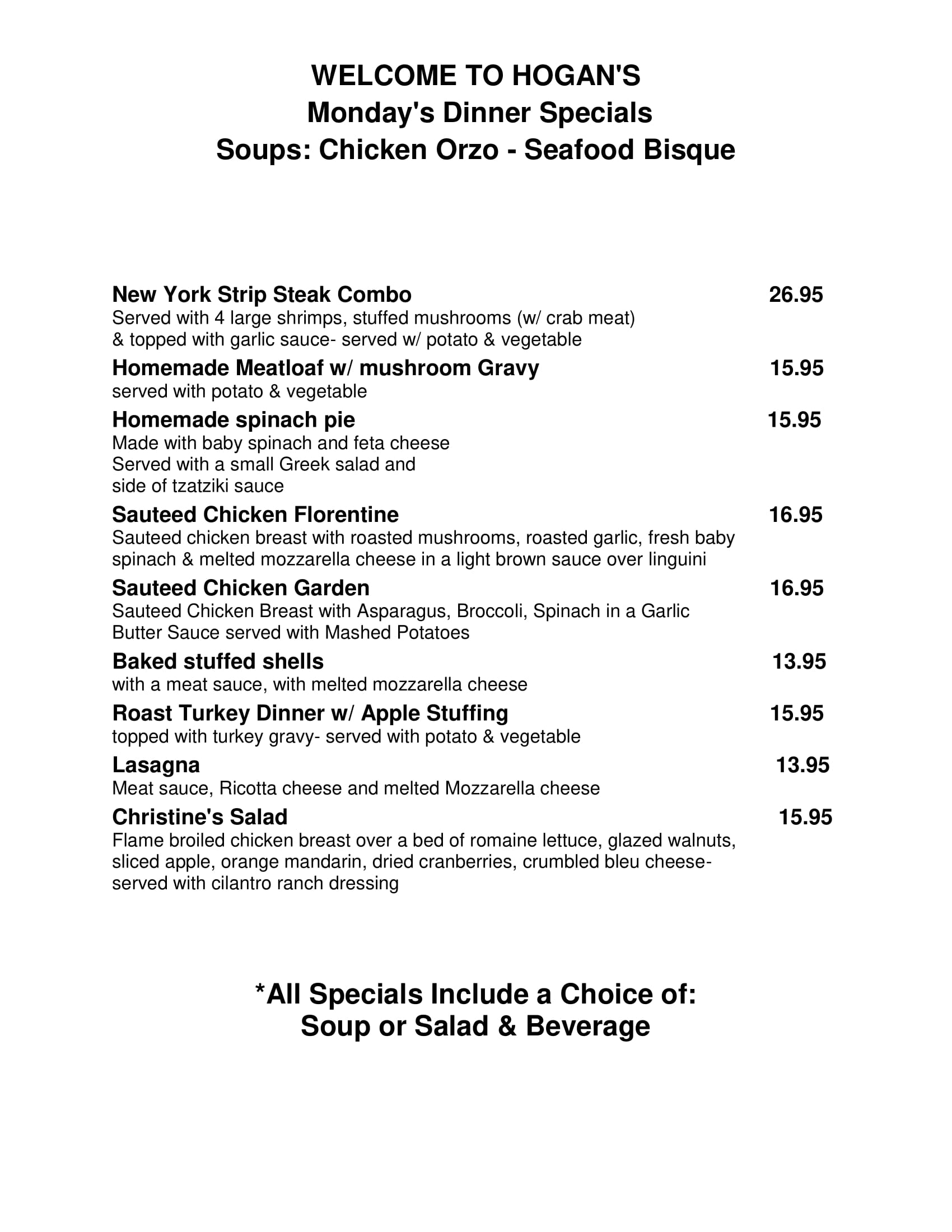 Menu | Hogan's Diner