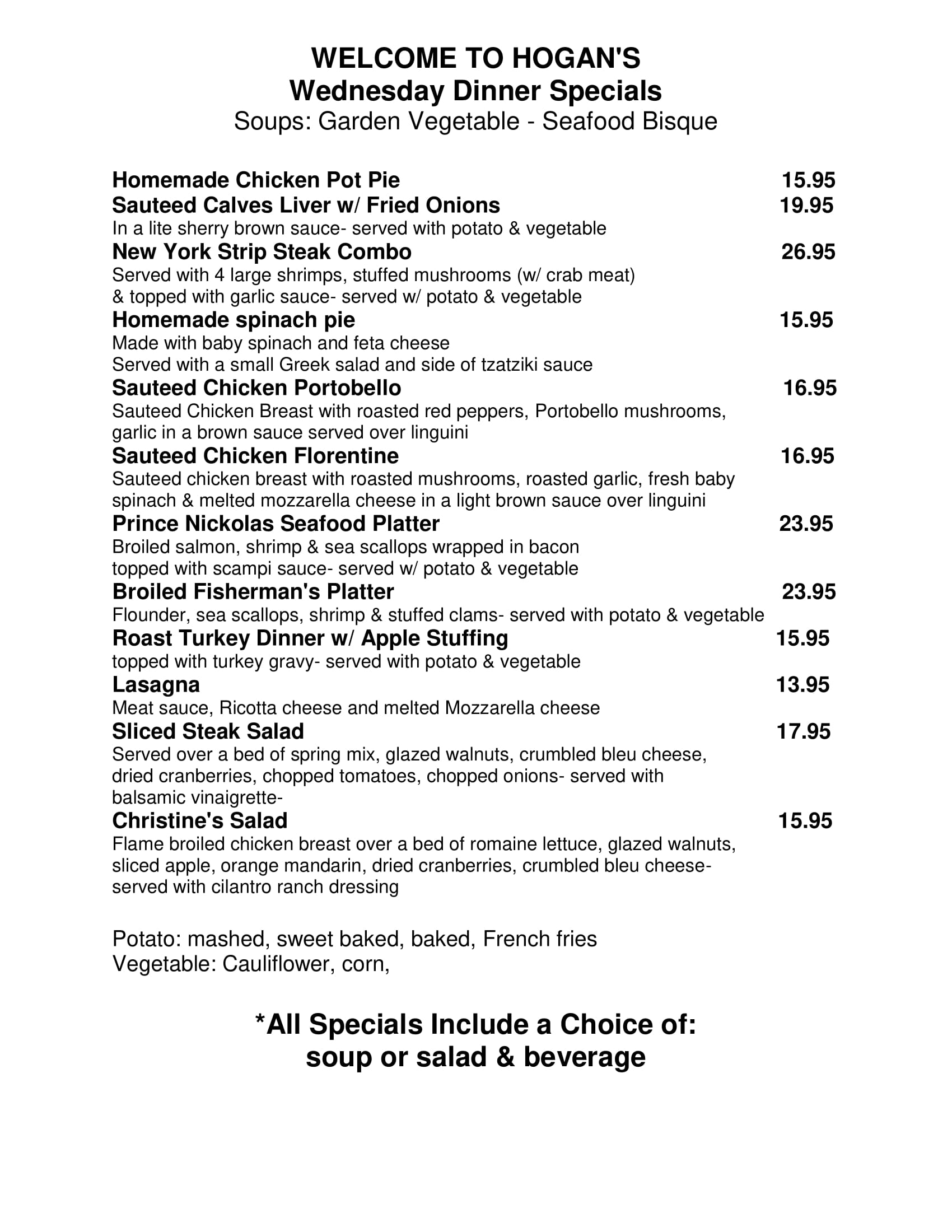 Menu | Hogan's Diner